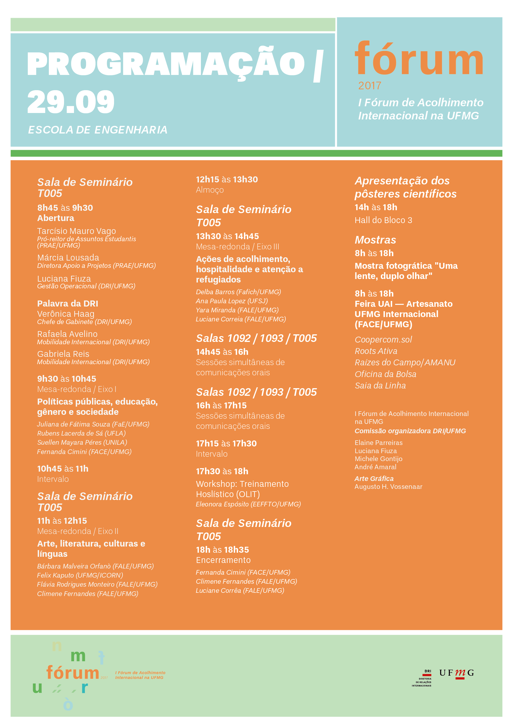 Programação do I Fórum de Acolhimento Internacional na UFMG – DRI ...