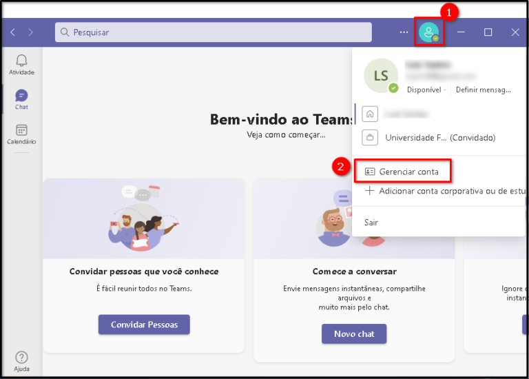 Como altero a conta no Microsoft Teams - DTI