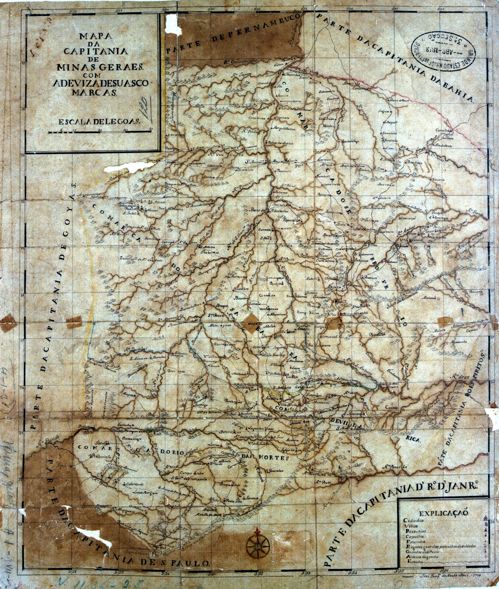 ROCHA, J. J. da. Mapa da Capitania de Minas Geraes com a Devisa de suas ...